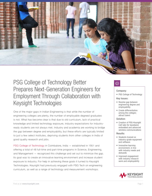 PSG College of Technology Better Prepares Next-Generation Engineers PDF Asset Page | Keysight